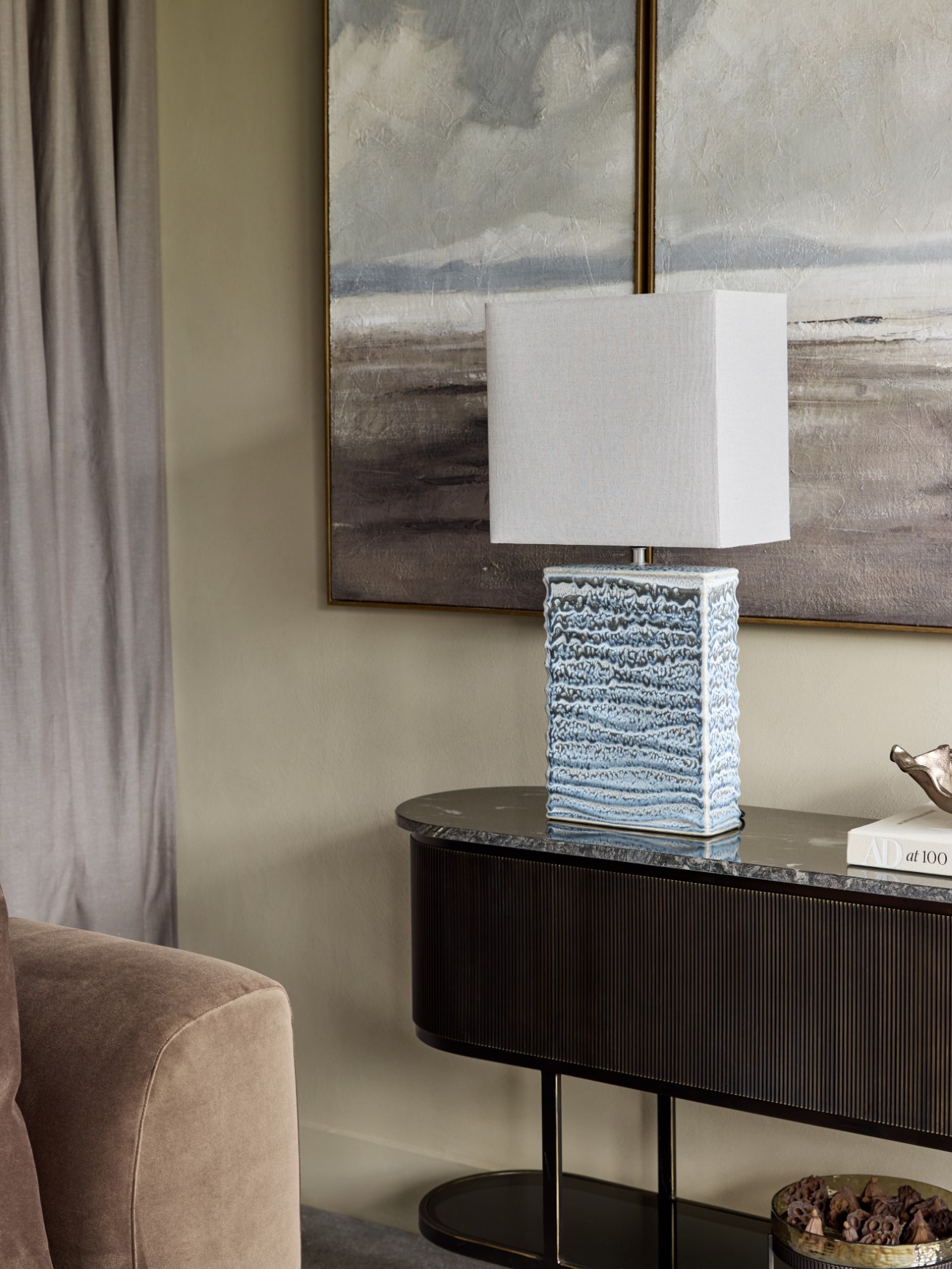Sereno Rectangle Lamp in Blue Reactive Glaze - Libra
