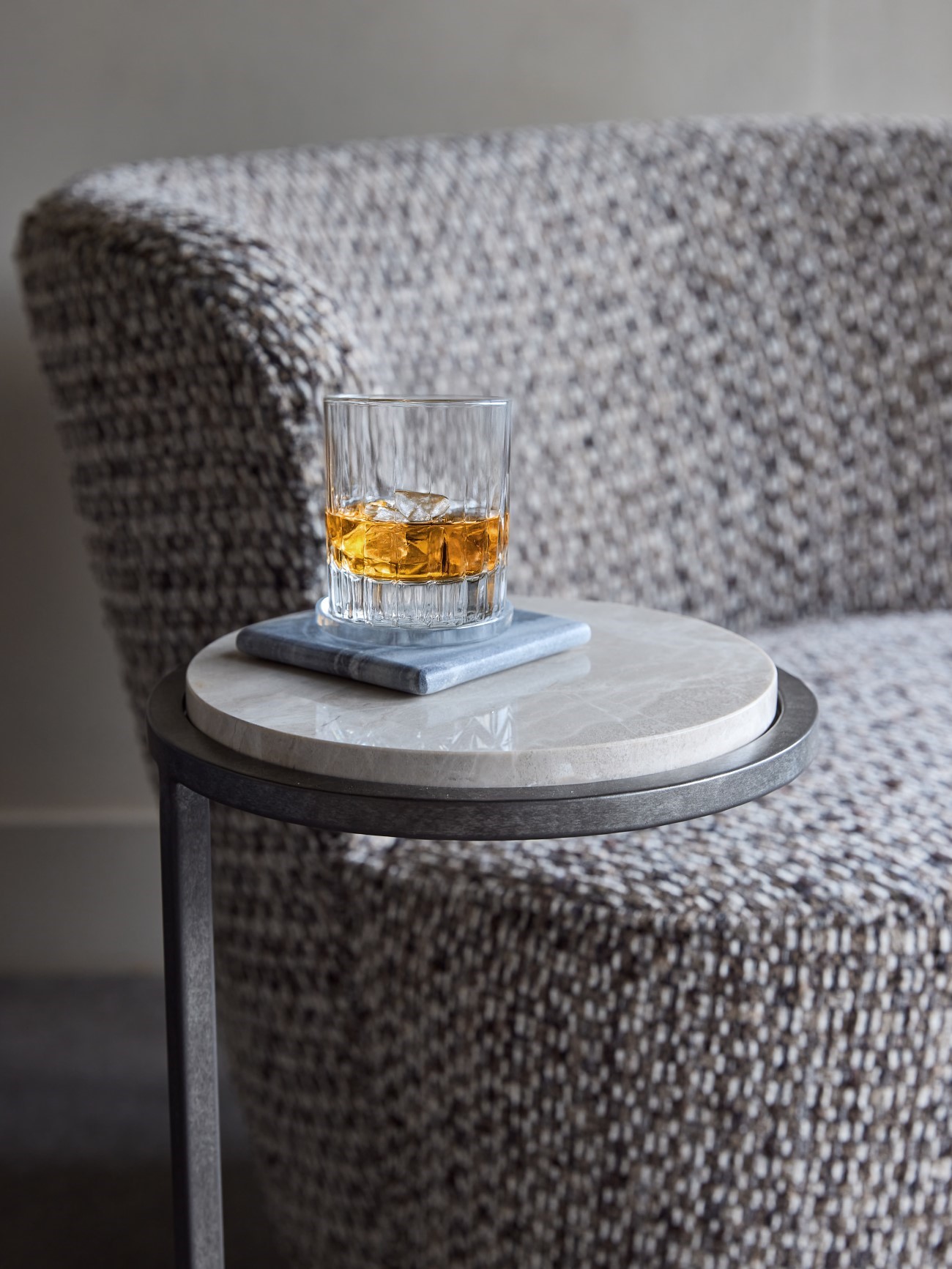 Iota Accent Table Forest Brown Marble Smoked Gold Frame - Libra