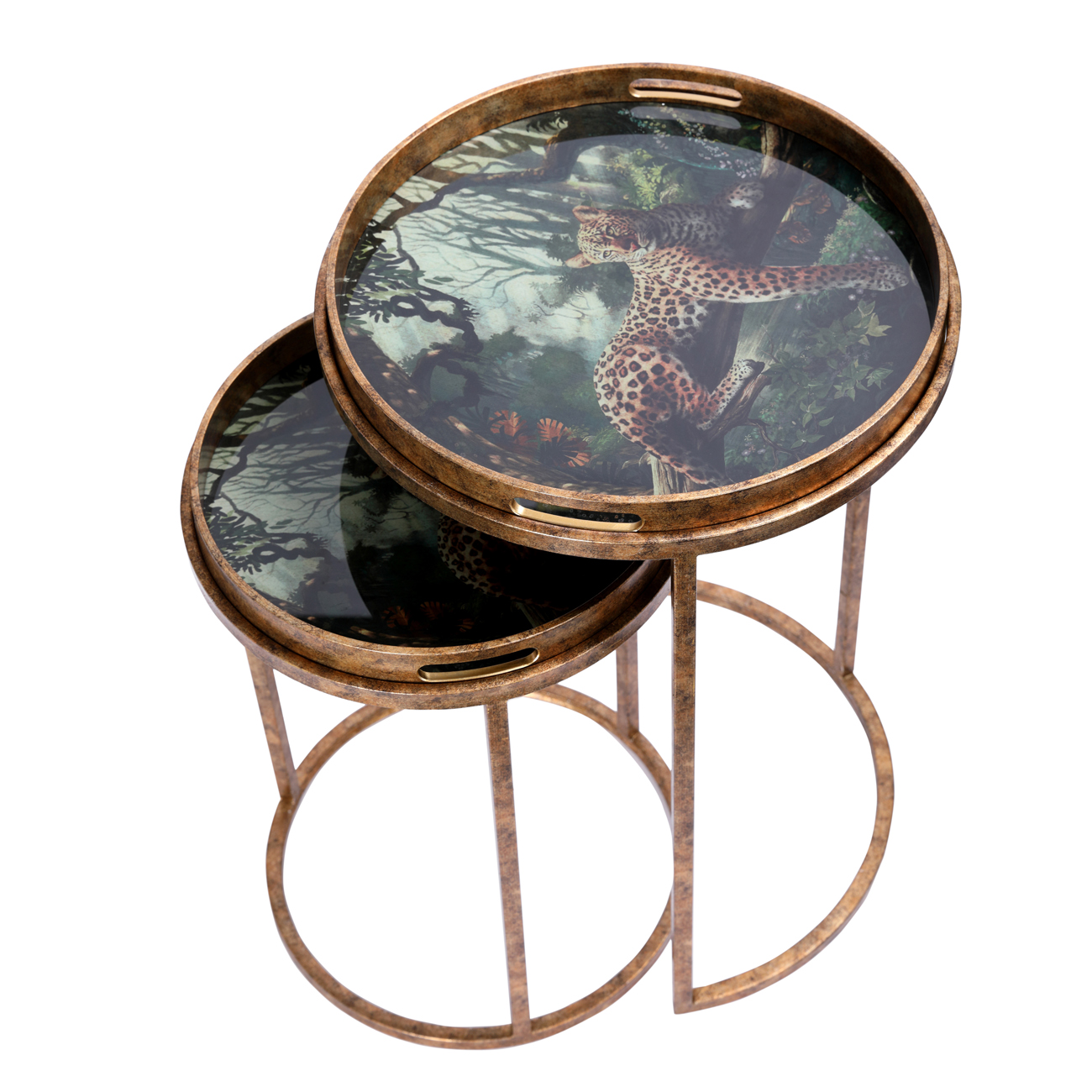 Lounging Leopard Set Of 2 Side Tray Tables - Libra