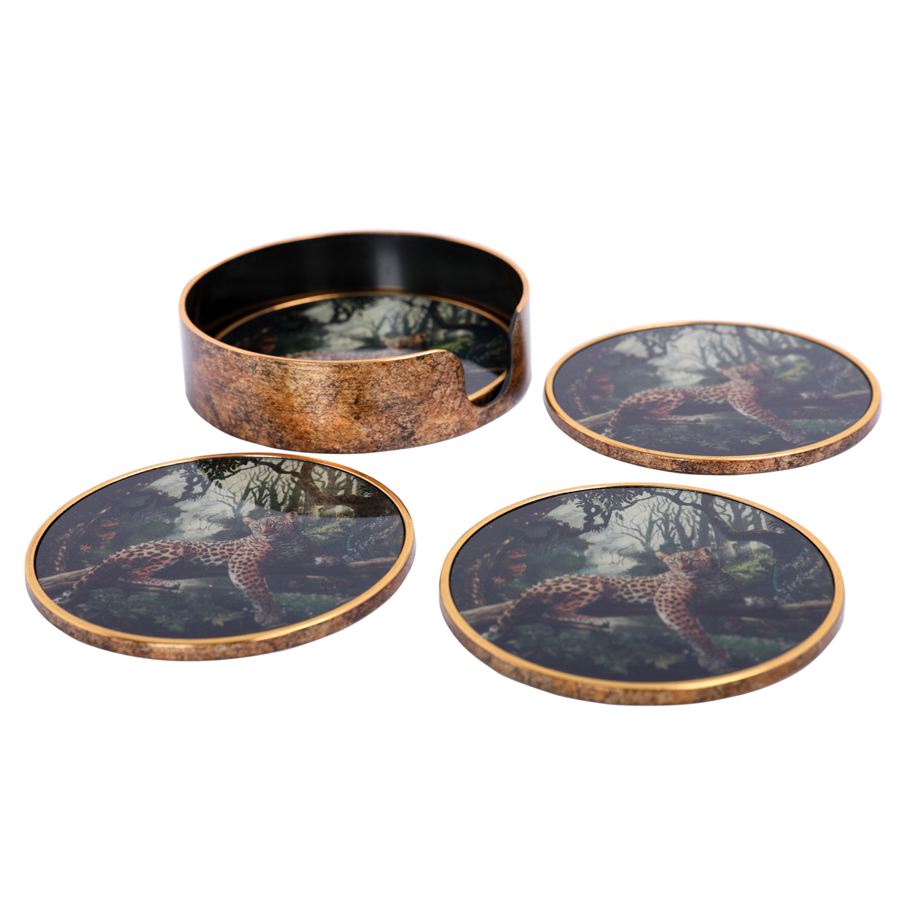 Lounging Leopard Set Coasters - Libra