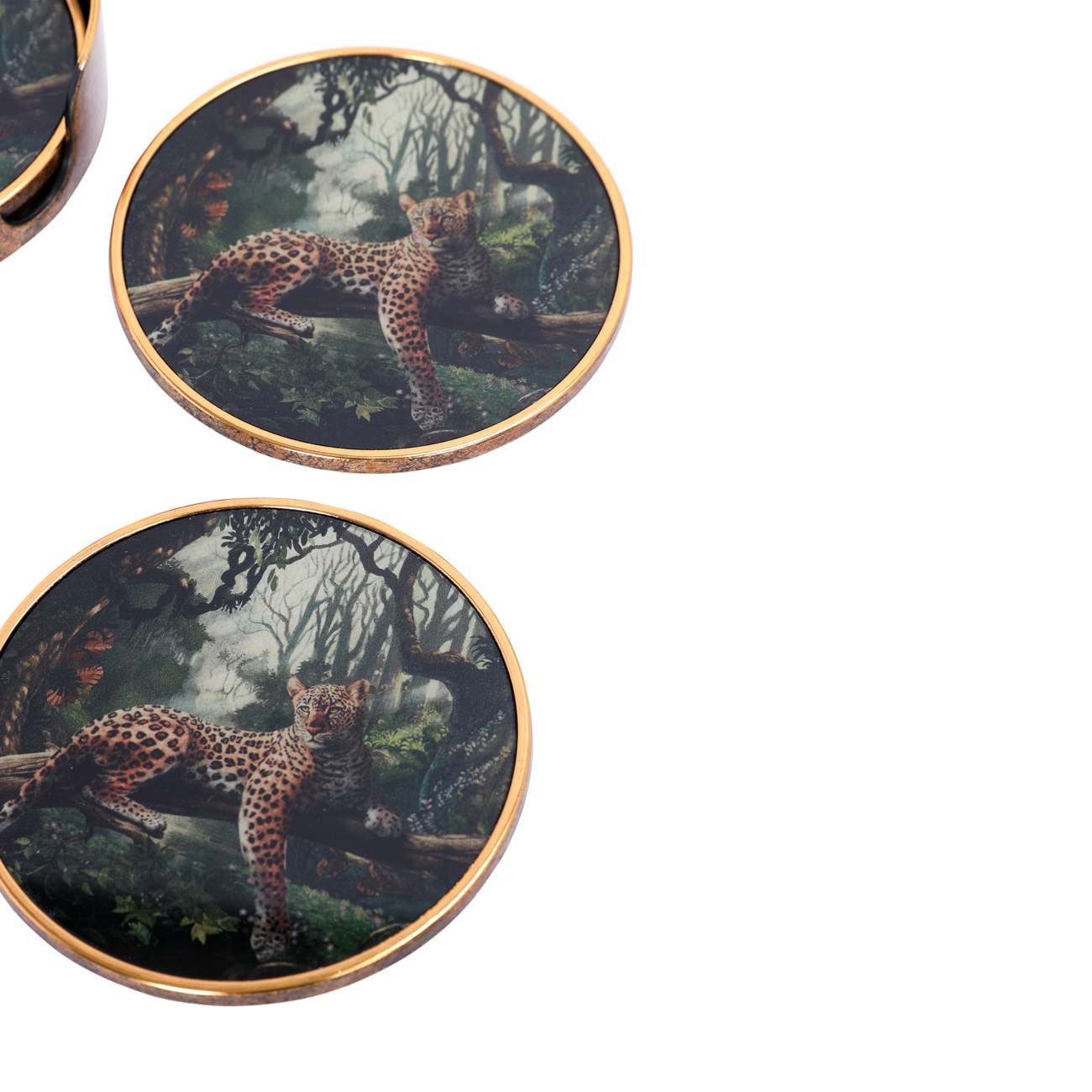 Lounging Leopard Set Coasters - Libra